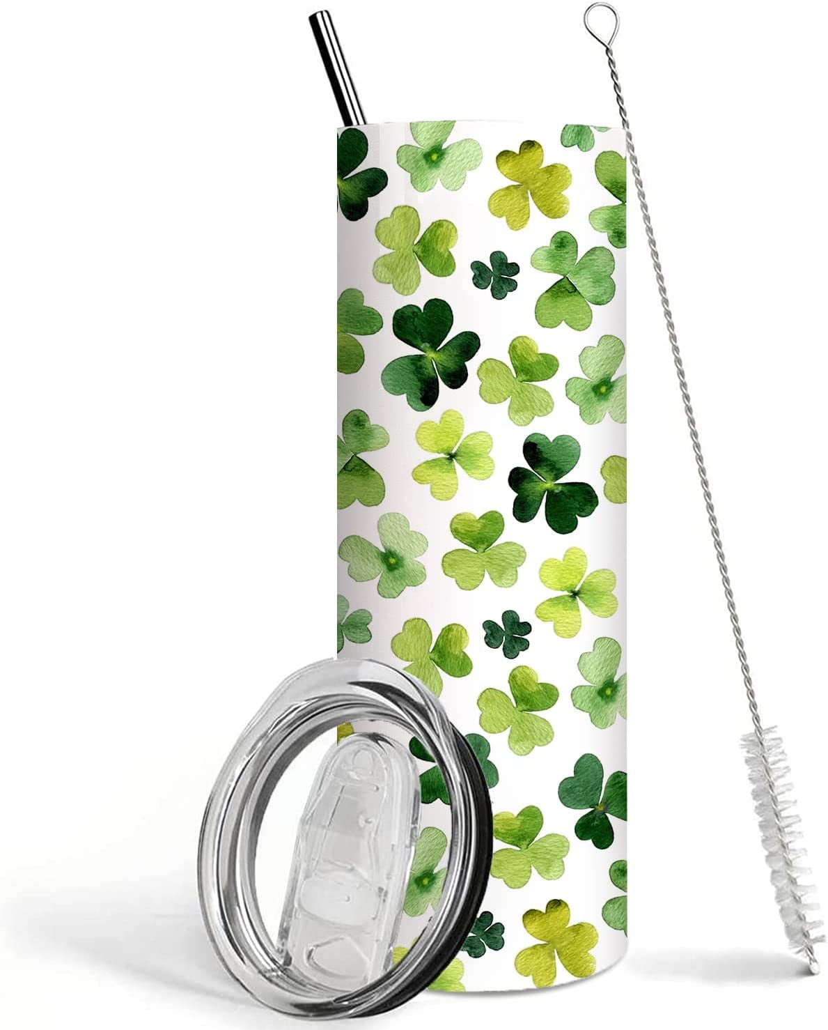 Green Irish Shamrocks Tumbler with Lid and Straw，St. Patrick''s Vacuum ...