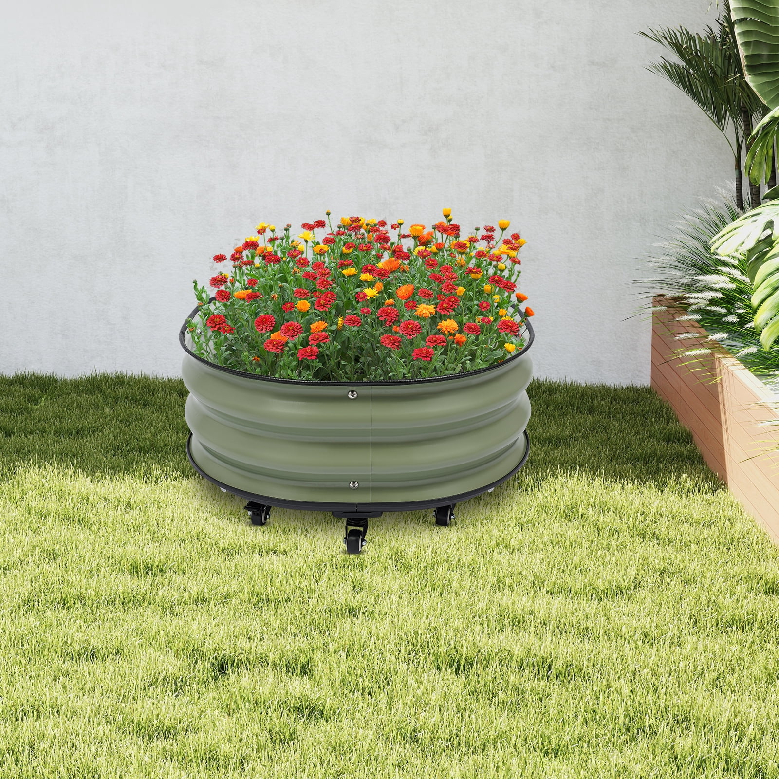 Green Iron 60x60x30cm Mobile Metal Planting Box Overhead Garden Bed ...