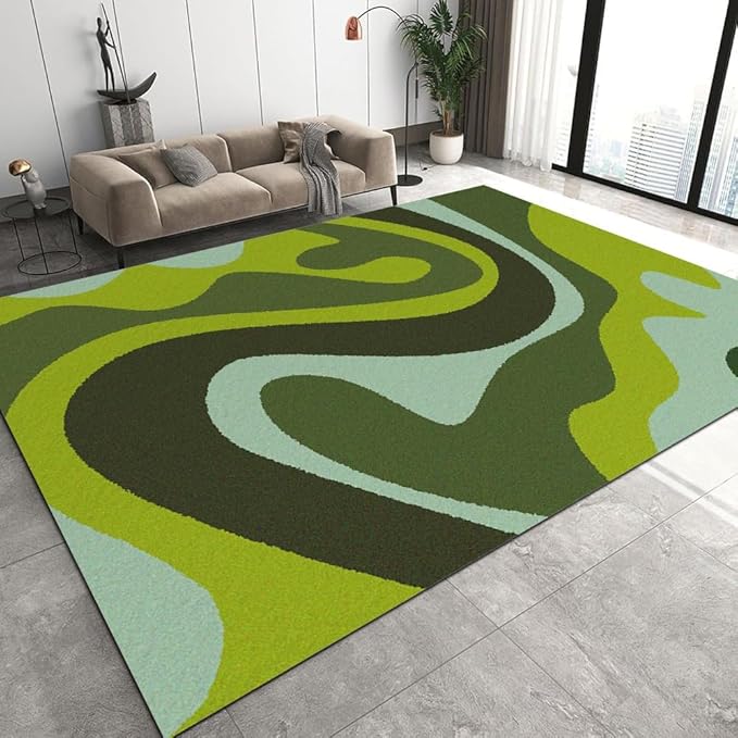 Green Irregular Shaped Area Rug, Abstract Waves Rug, College Dorm Rugs ...
