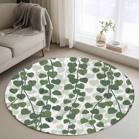 Green Ivy Leaves Round Rug 3.3ft Washable Circle Entryway Rugs Non Slip ...