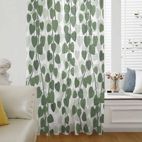 Green Ivy Leaves Semi Sheer Curtains Drapes for Living Room, Bedroom ...