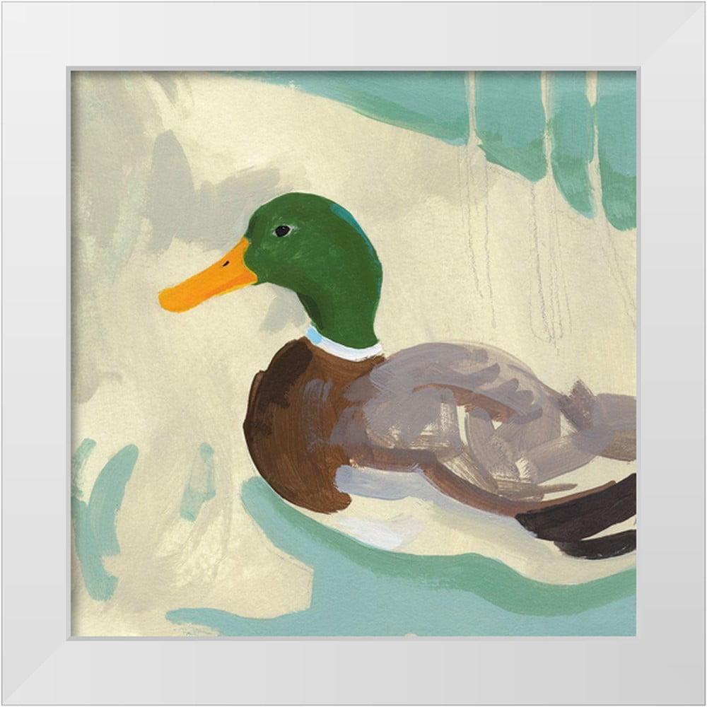 Green, Jacob 26x26 White Modern Wood Framed Museum Art Print Titled - Bathing Mallard II ...