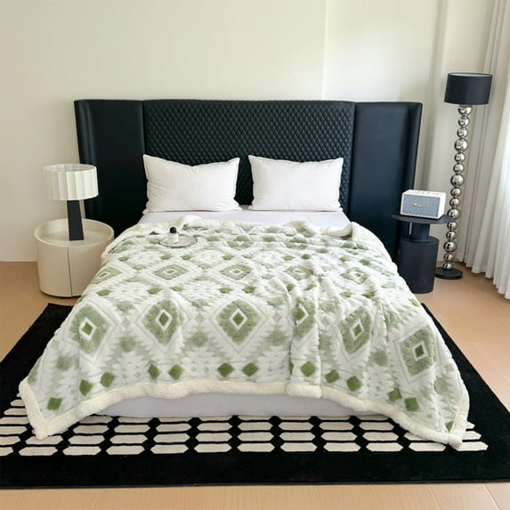 Green Jacquard Openwork Taffeta Blanket, Lambswool Fleece Textile for ...