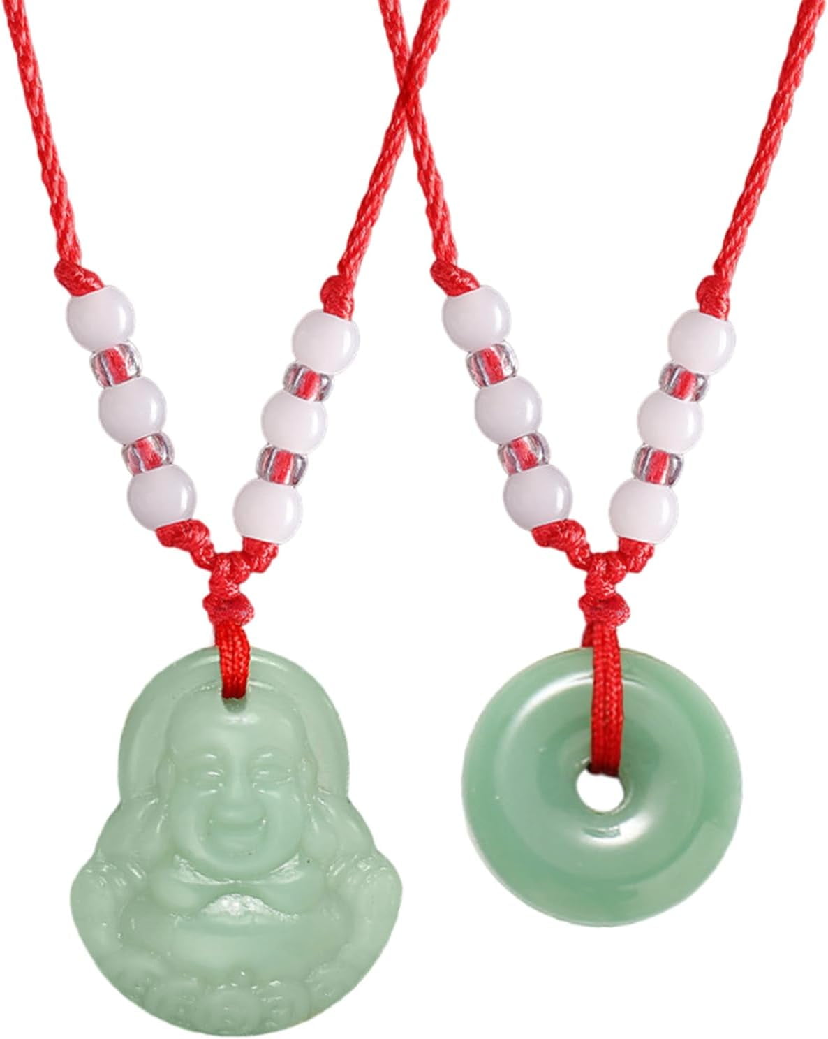 Green Jade Buddha Circle Red String Pendant Necklace - Chinese ...