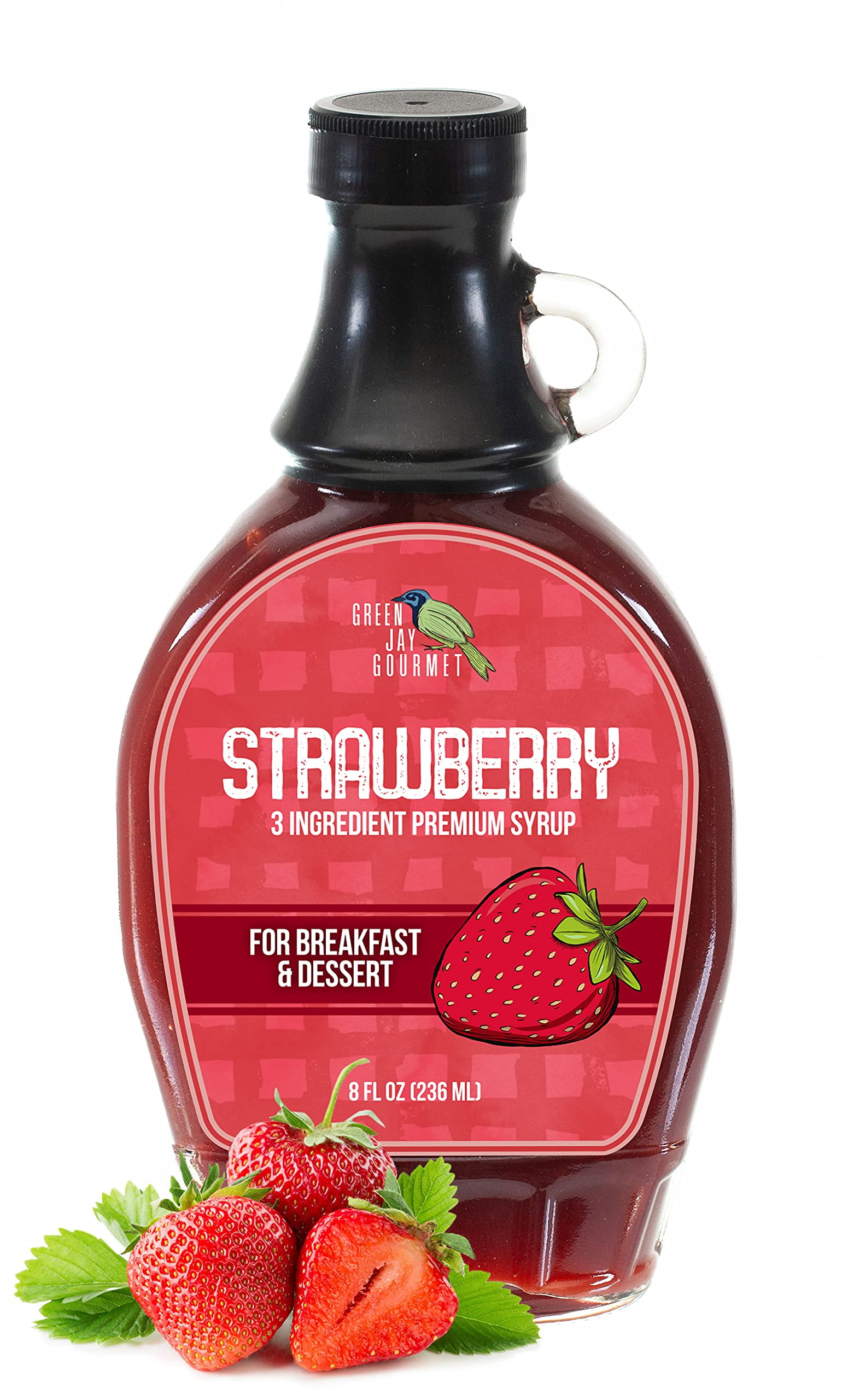 Green Jay Gourmet Strawberry JKF25 Syrup - 3 Ingredient Syrup with Fresh Strawberries, Cane ...