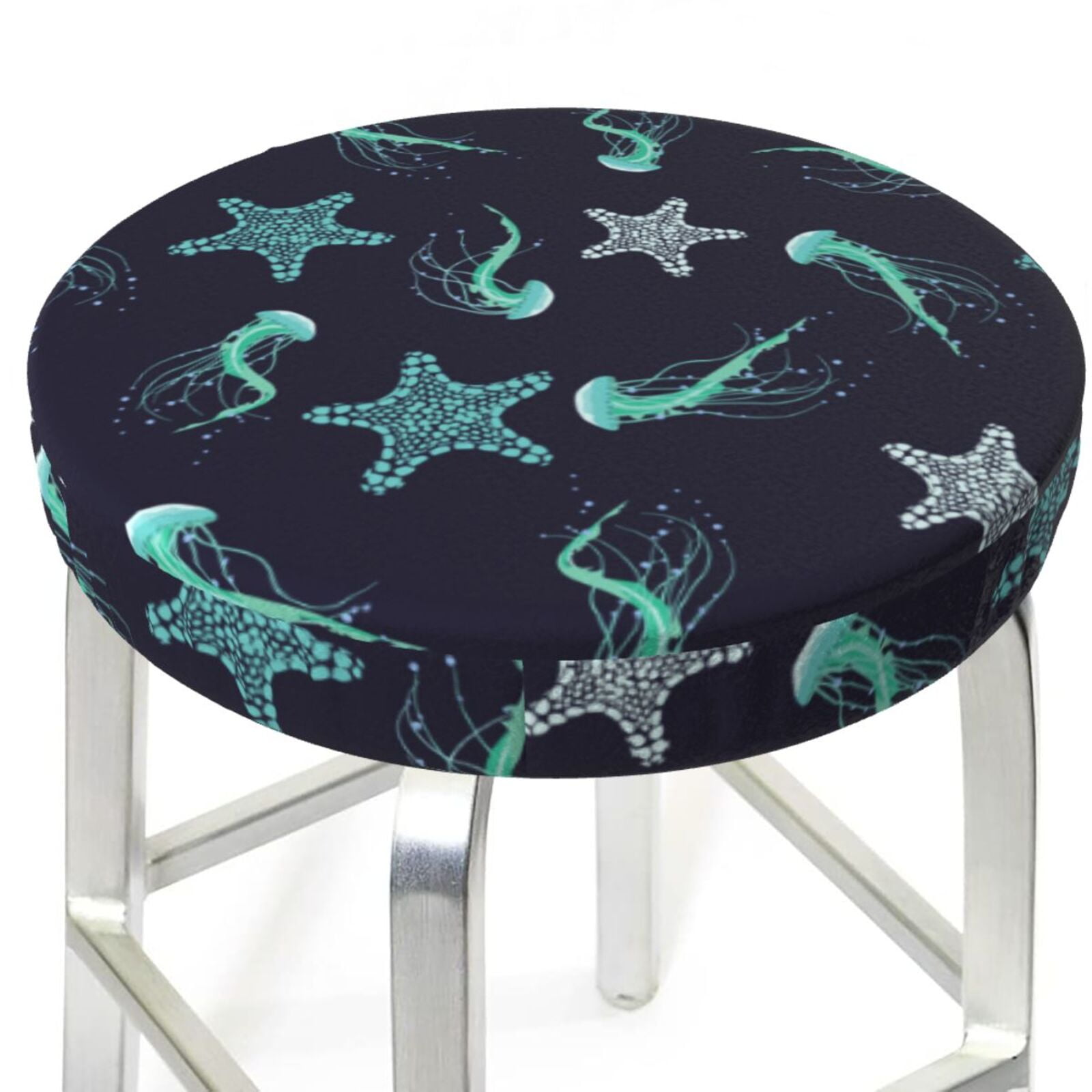 Green Jellyfish Starfish Bar Stool Covers - Stretch Round Seat Covers ...