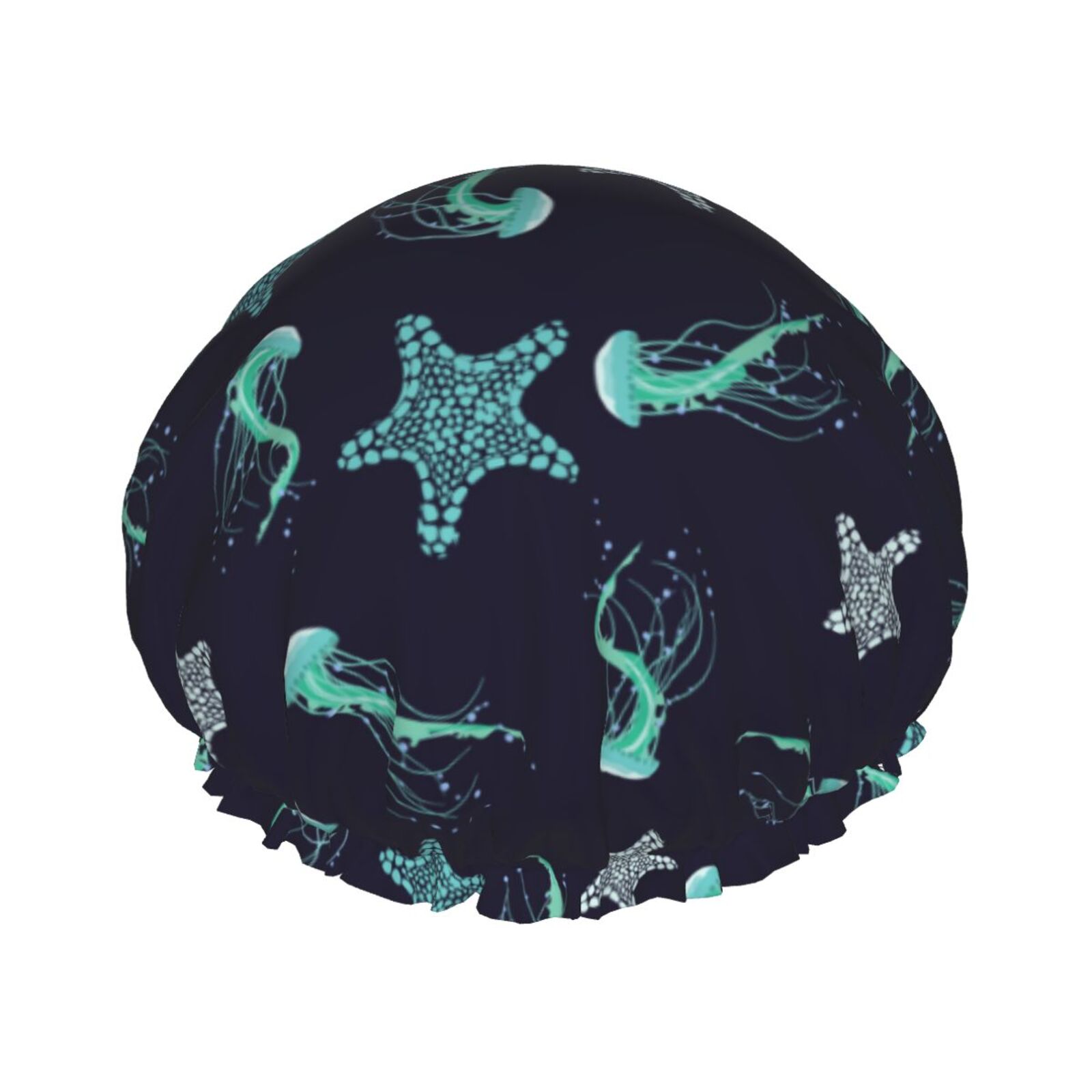 Green Jellyfish Starfish Shower Cap for Women, Double Waterproof Layers ...