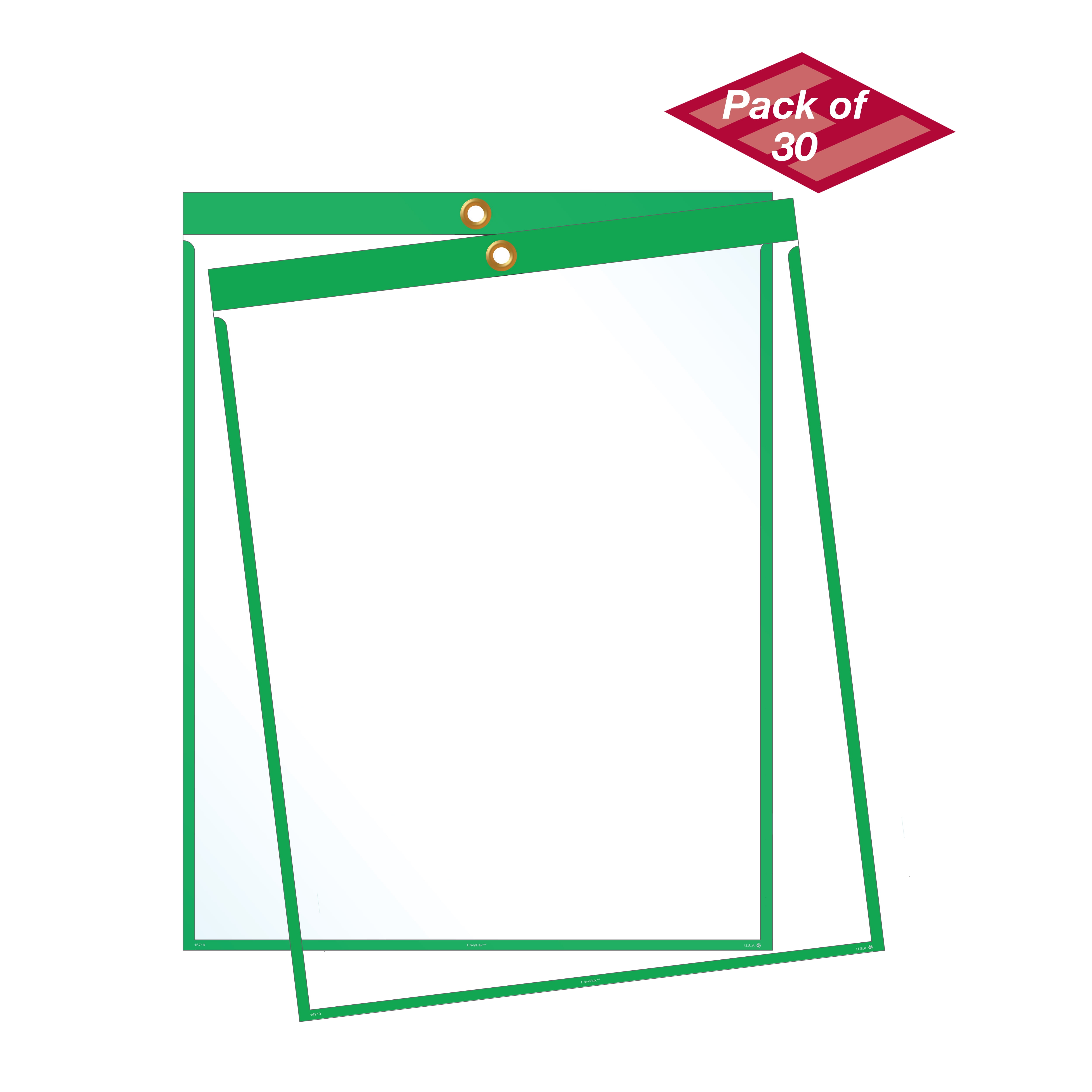 Green Job Ticket Holders - 9"x12" - Pack of 30 - Top-loading includes ...