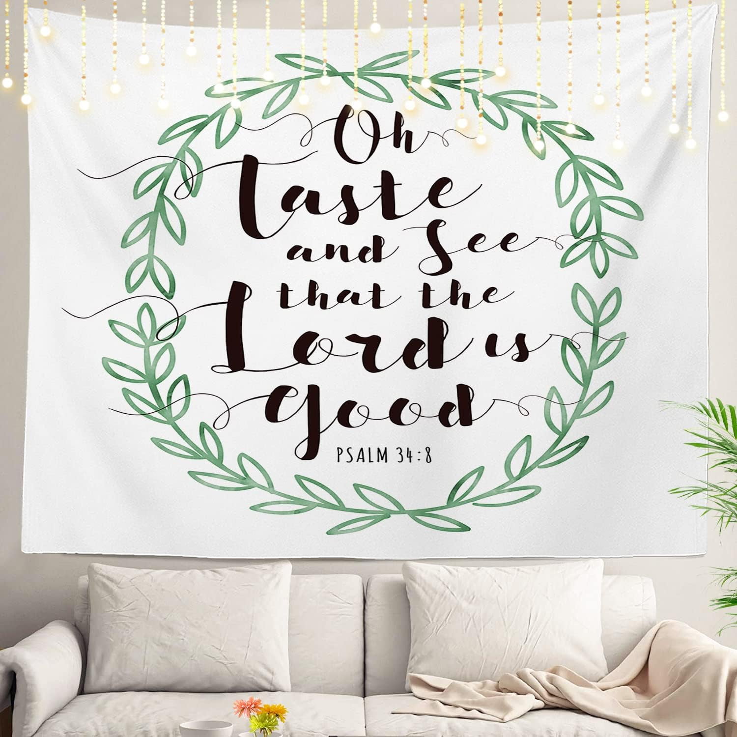 Green Joy Quote Bible Scripture Art Wall Tapestry, Inspirational Verse ...