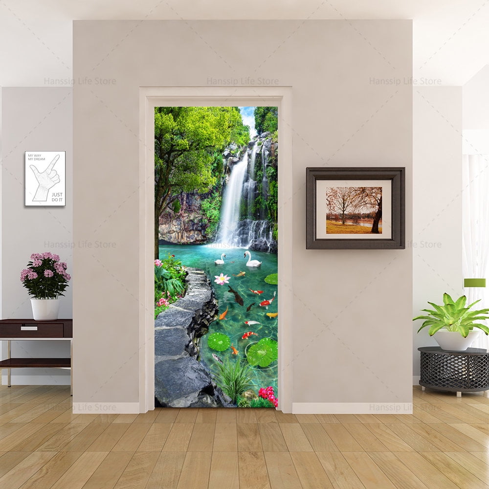 Green Jungle Door Stickers Natural Scenery Atmosphere Wall Stickers ...