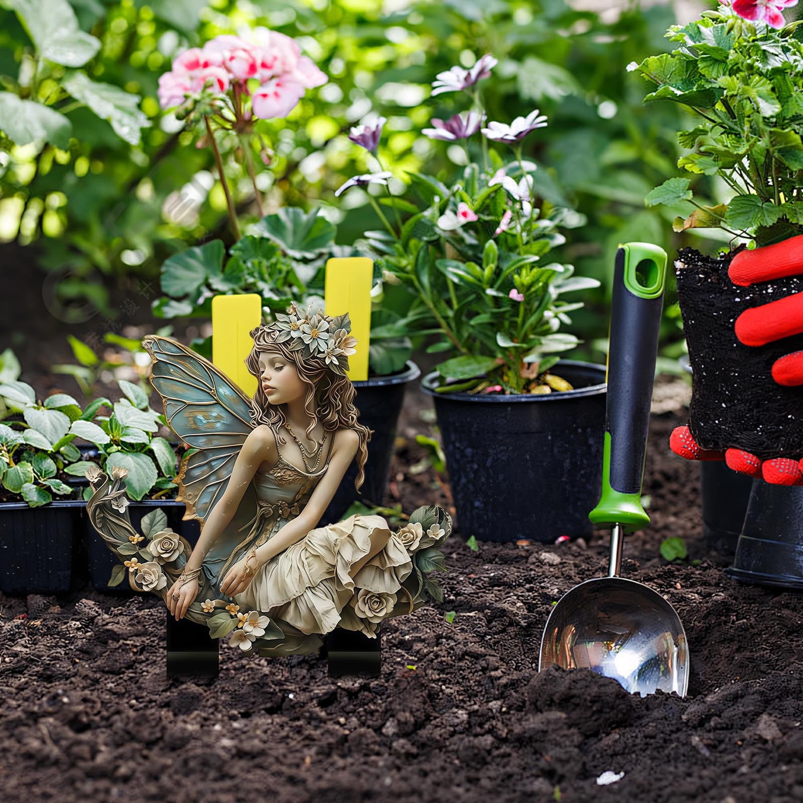 Green Jungle Sadness Elf Fairy with Wings Acrylic Potted Plants Flowers ...