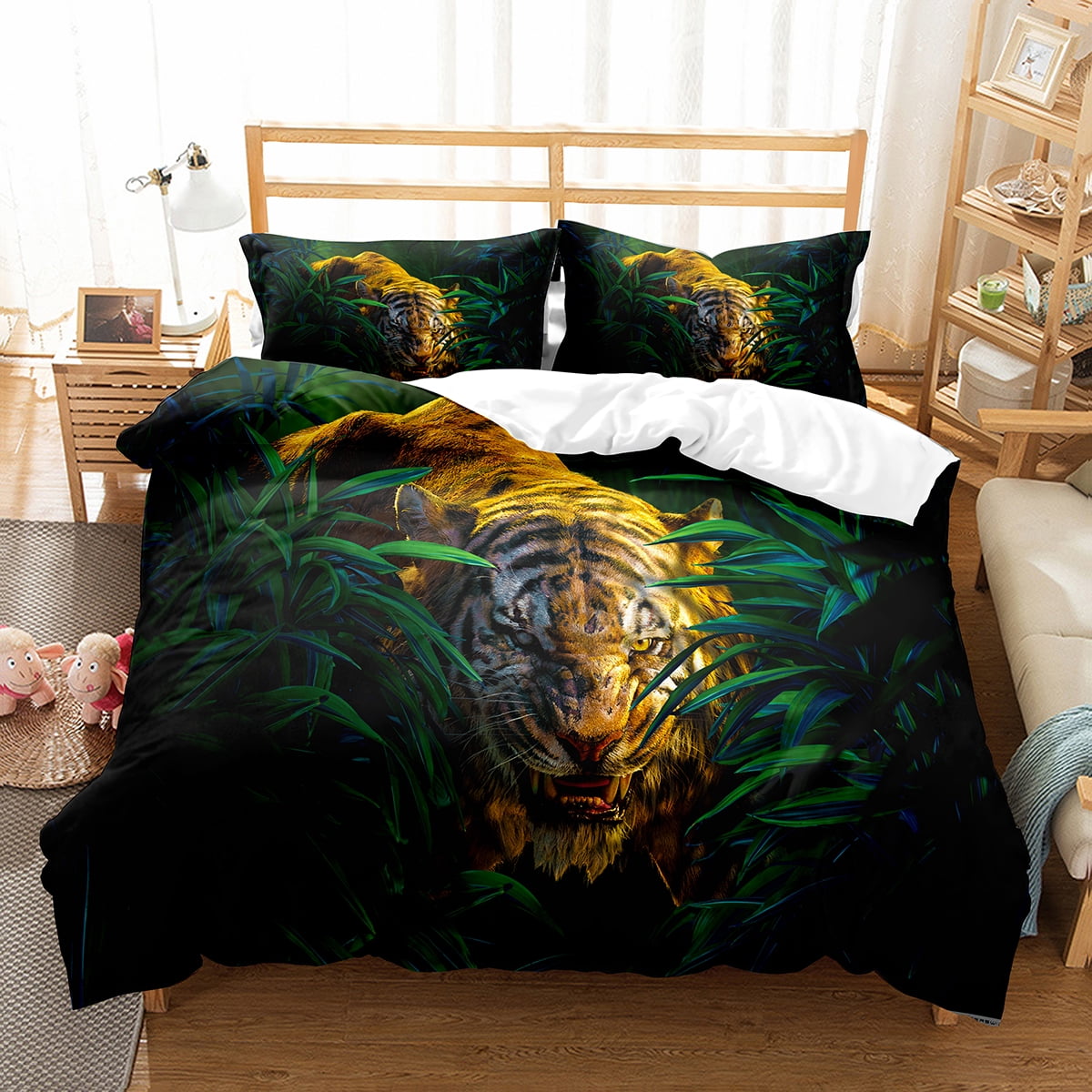 Green Jungle Theme King Full Duvet Cover Forest Trees Bedding Set ...