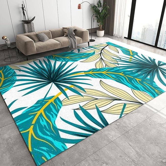 Green Jungle Tropical Plants Area Rug, Indoor Non-Slip Kids Rugs ...
