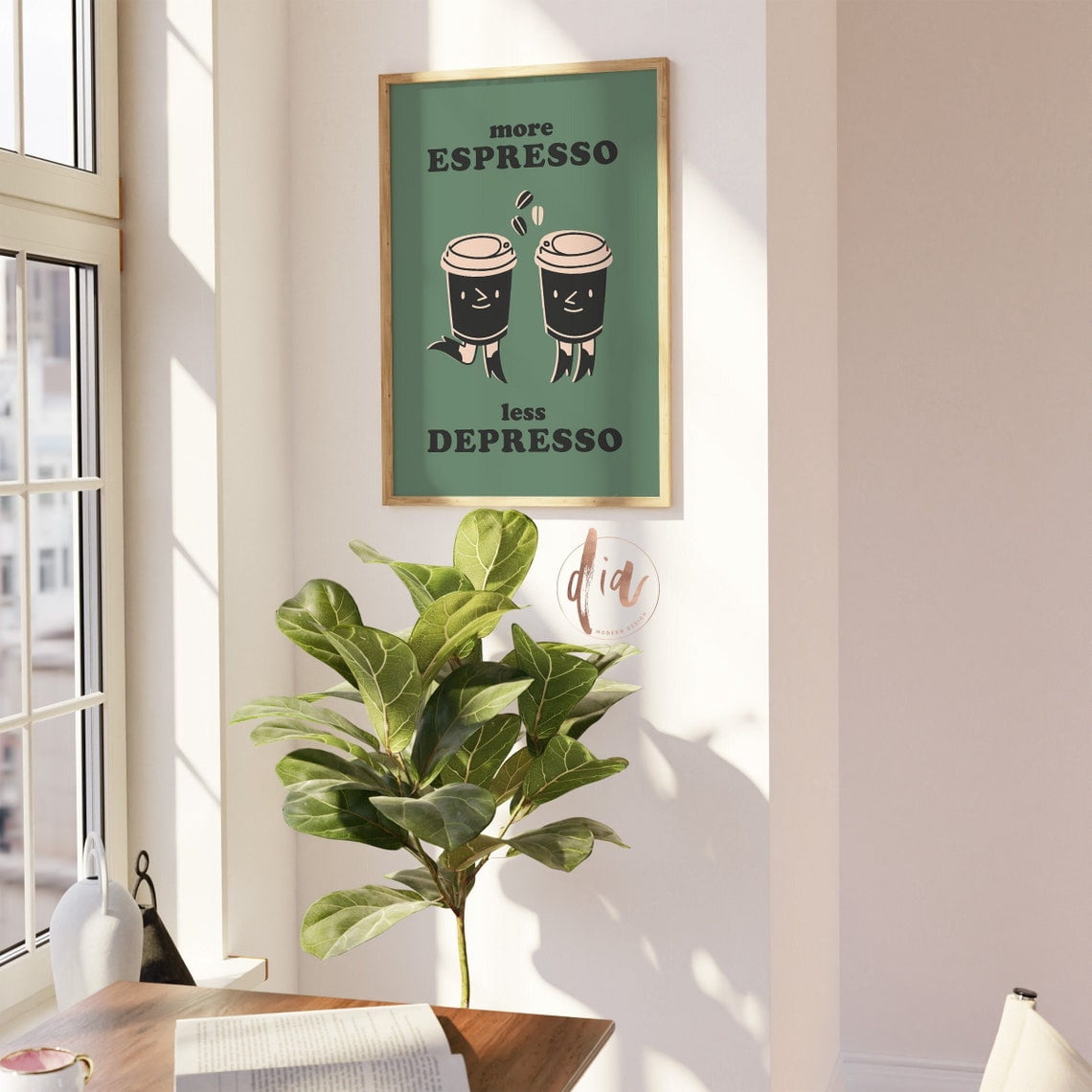 Green Kitchen Art More Espresso Less Depresso Retro Coffee Poster 70s ...