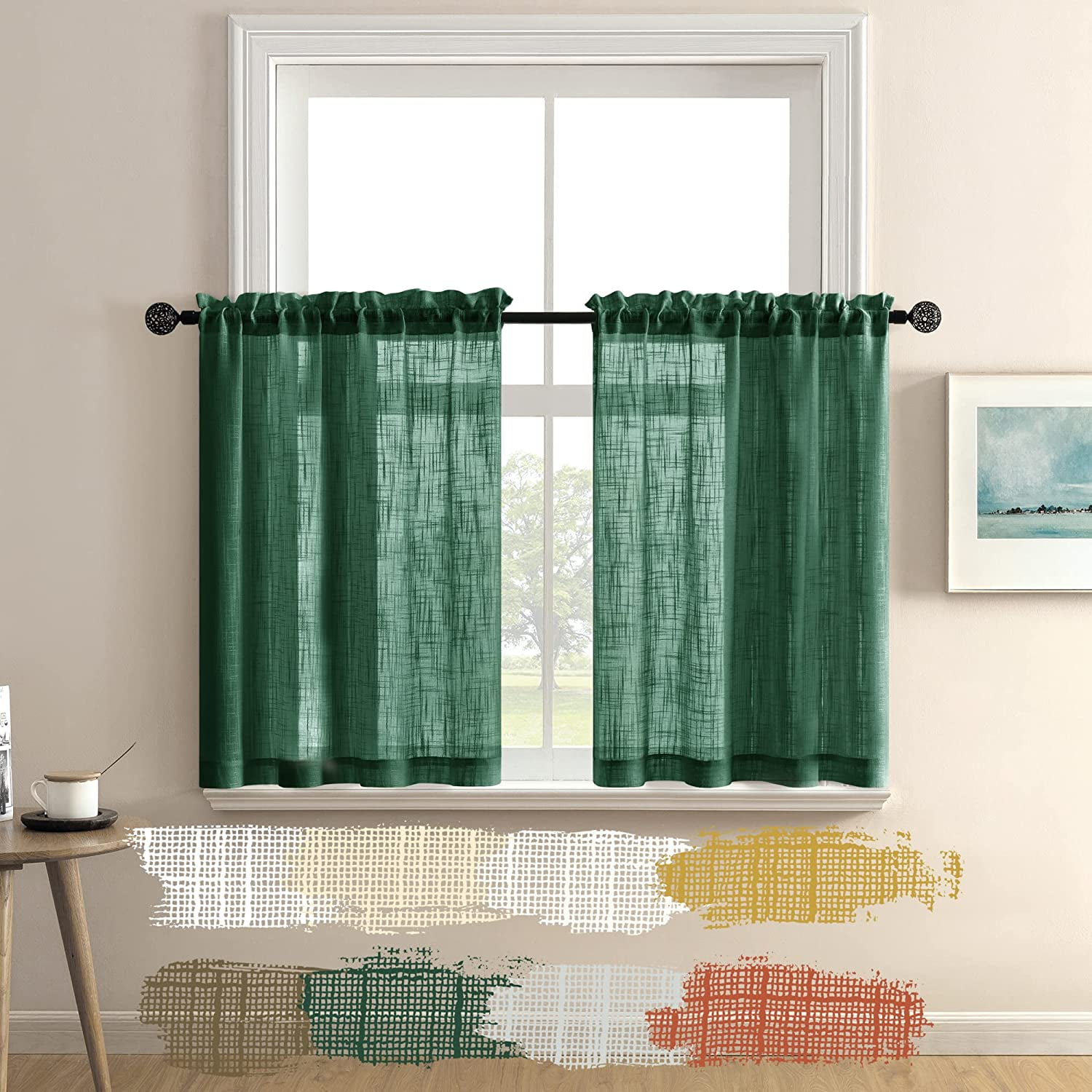Green Kitchen Curtains Christmas Decorations Room Decor Short Bathroom ...