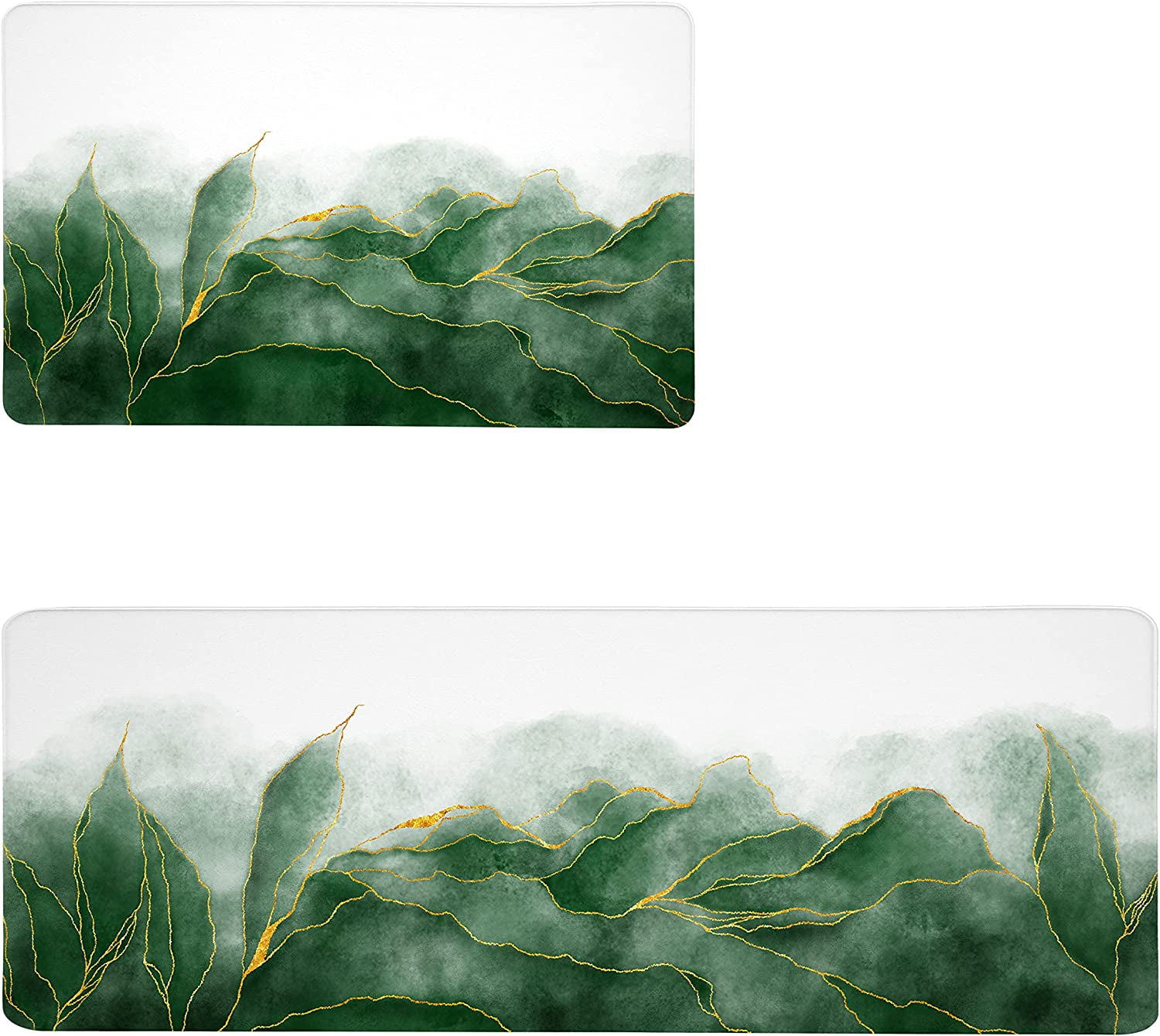 Green Kitchen Mat Set of 2 Marble Thick Kitchen Rugs Anti Fatigue Mats ...