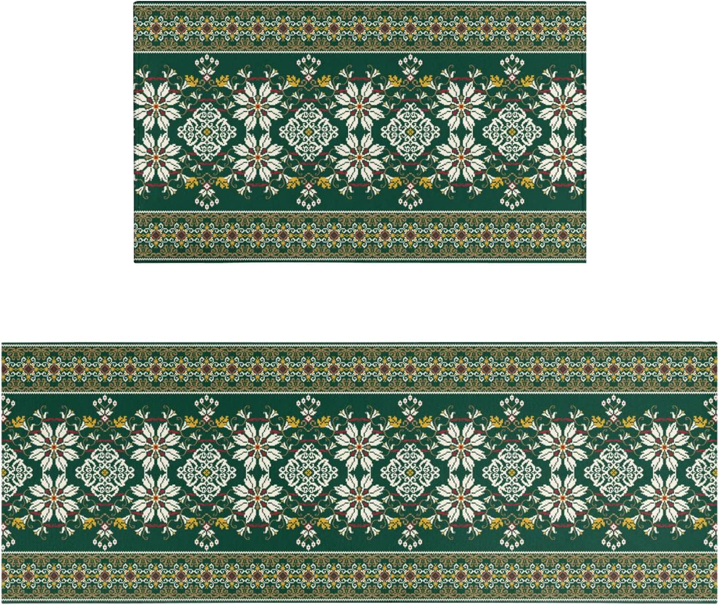Green Kitchen Rugs Sets of 2, Green Kitchen Mat Washable Non-Slip ...