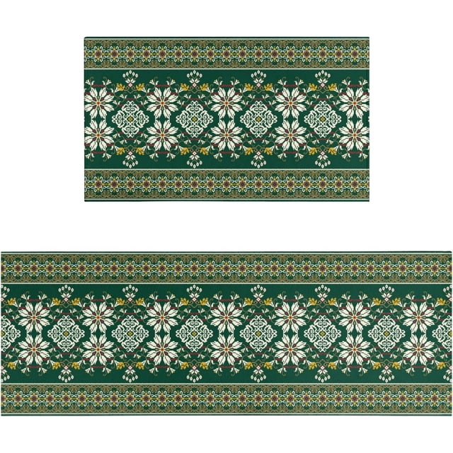 Green Kitchen Rugs Sets of 2, Green Kitchen Mat Washable Non-Slip ...