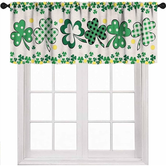Green Kitchen Valance,St. Patrick''s Day Shamrock Clover Kitchen Cafe ...