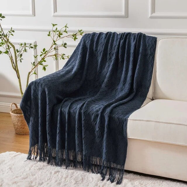 Green Knit Throw Blanket For Sofa Super Soft Bed Blankets With Tassel ...