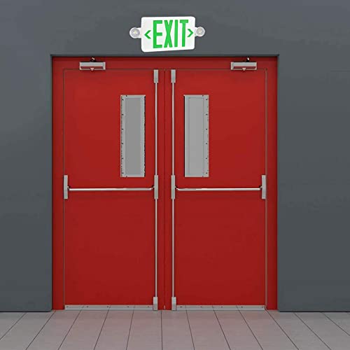 Green LED Exit Sign with Emergency Lights, Two LED Adjustable Head ...