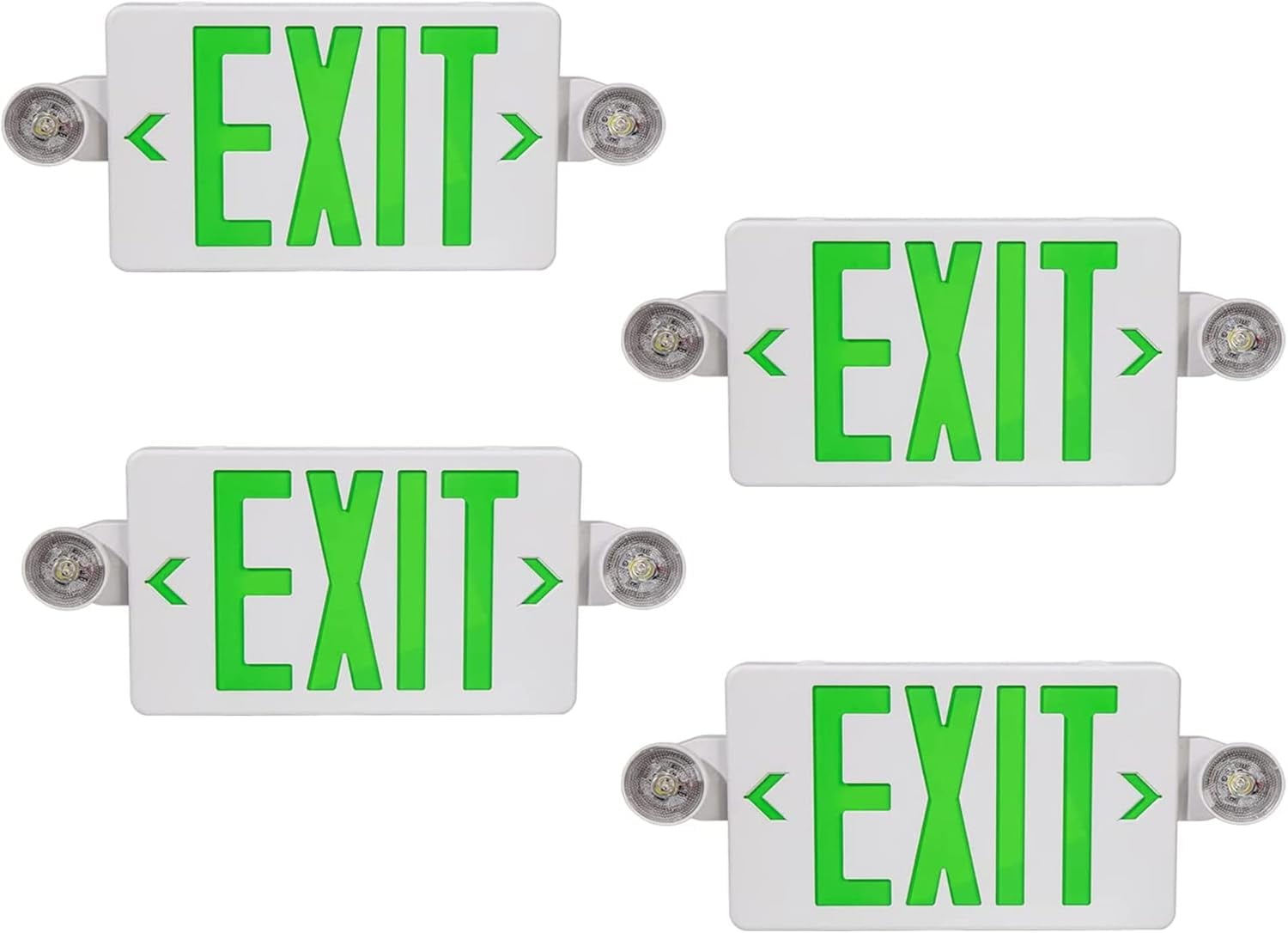Green LED Exit Sign with Emergency Lights, Two LED Adjustable Head ...