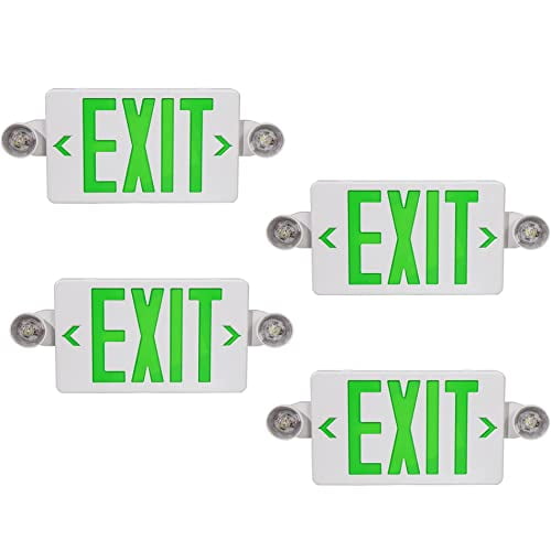 Green LED Exit Sign with Emergency Lights, Two LED Adjustable Head ...