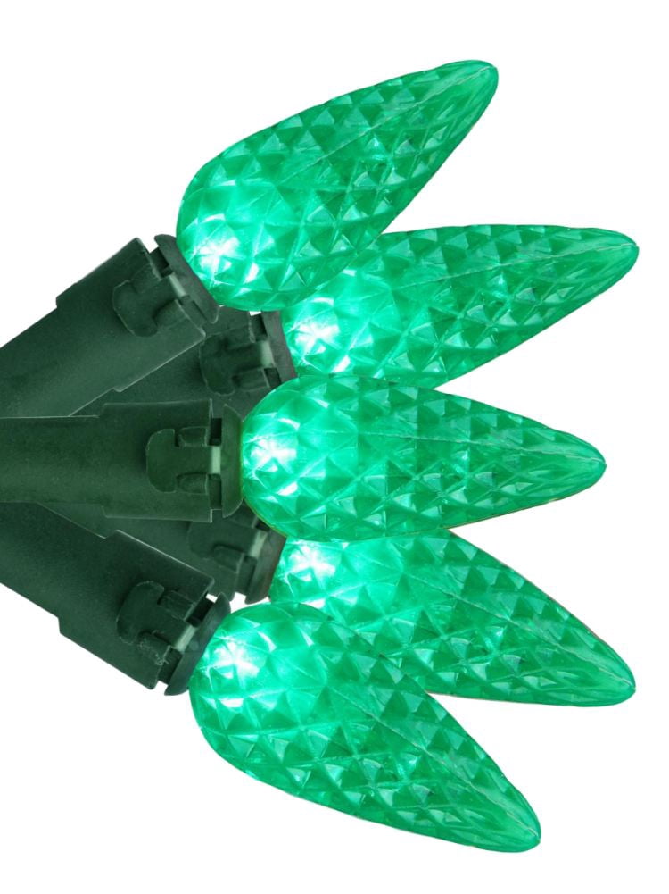 Green LED Faceted C-6 String Lights 50 Bulbs Christmas Holiday Lights ...