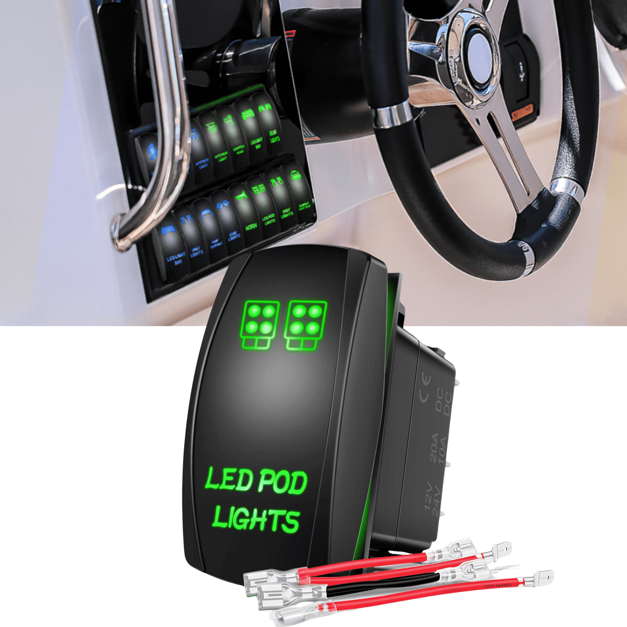 Green LED Lightbar Switch 5pin On/Off 20A/12V 10A/24V with Jumper Wire ...