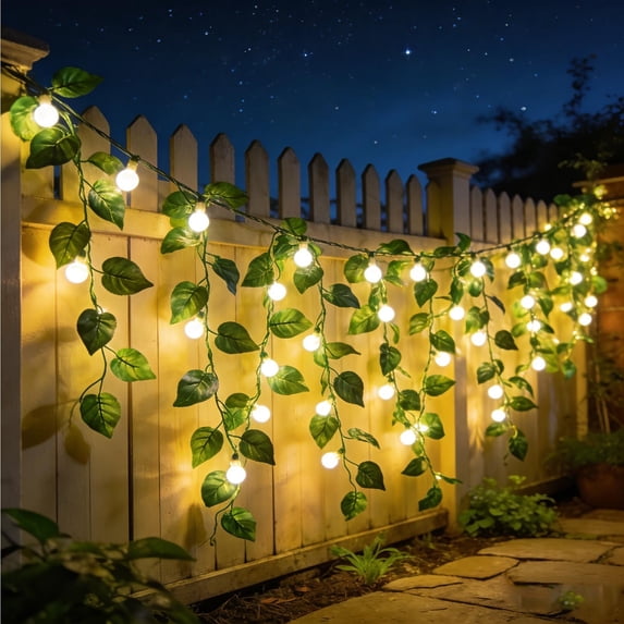 Green LED Solar String Lights with Foliage for Outdoor Decor ...