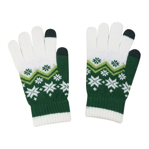Green Ladies Christmas And Winter Warm Knitted Finger Gloves With ...