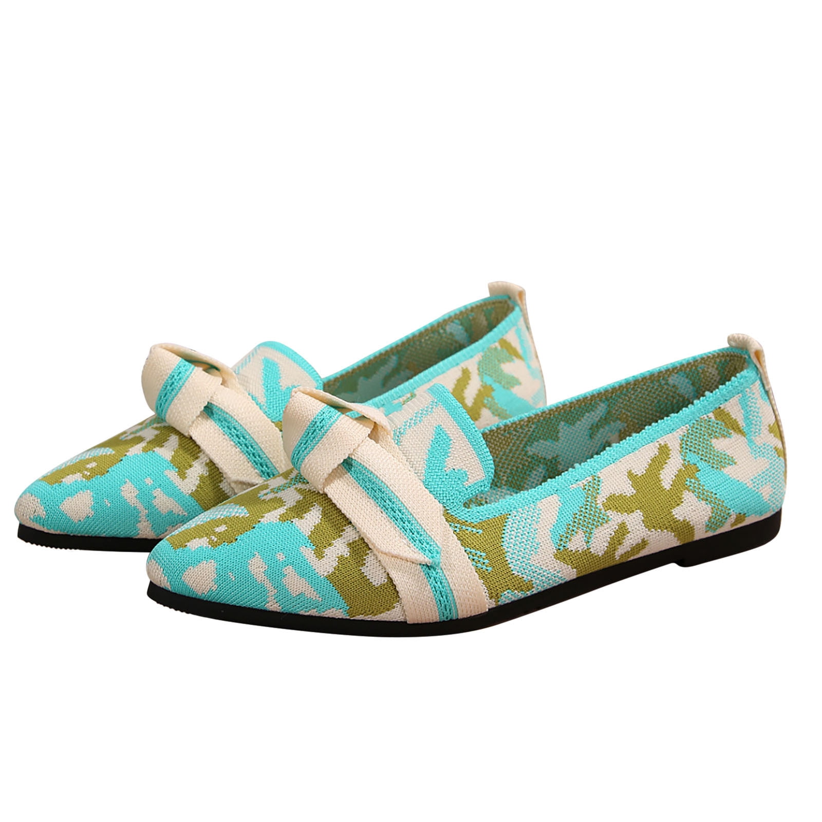 Green Ladies Flat Flats With Printing Design And Round Toe For Leisure ...