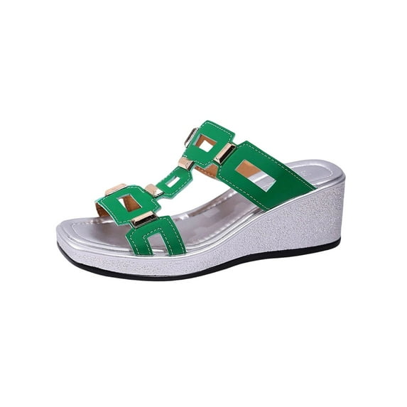 Green Ladies Peep-Toe Wedge Sandals One-Strap Soft-Soled For Beach ...