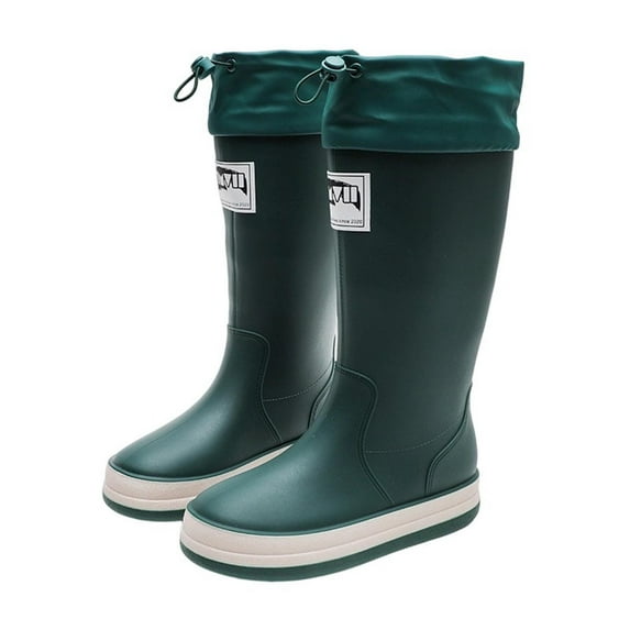 Green Ladies Rain Boots High Top Water Resistant Boots Thick Sole Slip ...