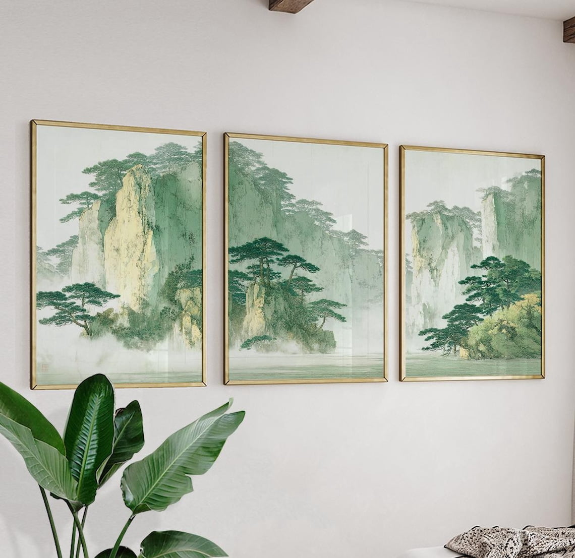 Green Landscape Japanese Nature Art Wall Decor Version Two Set 3 ...