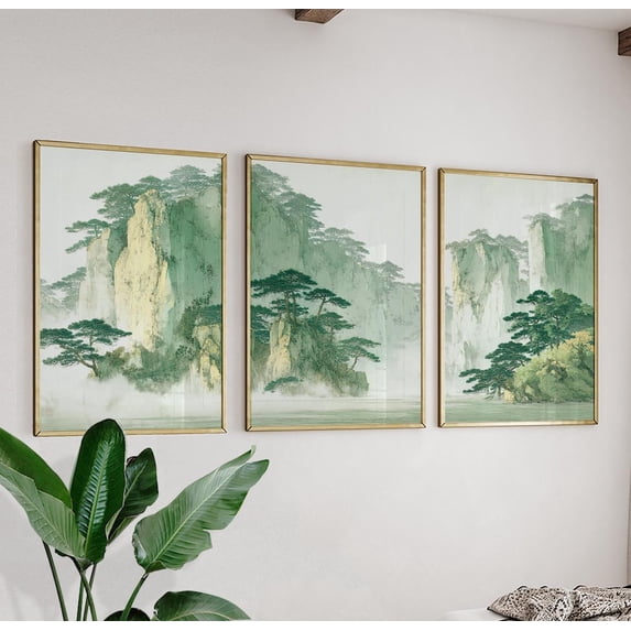 Green Landscape Japanese Nature Art Wall Decor Version Two Set 3 ...