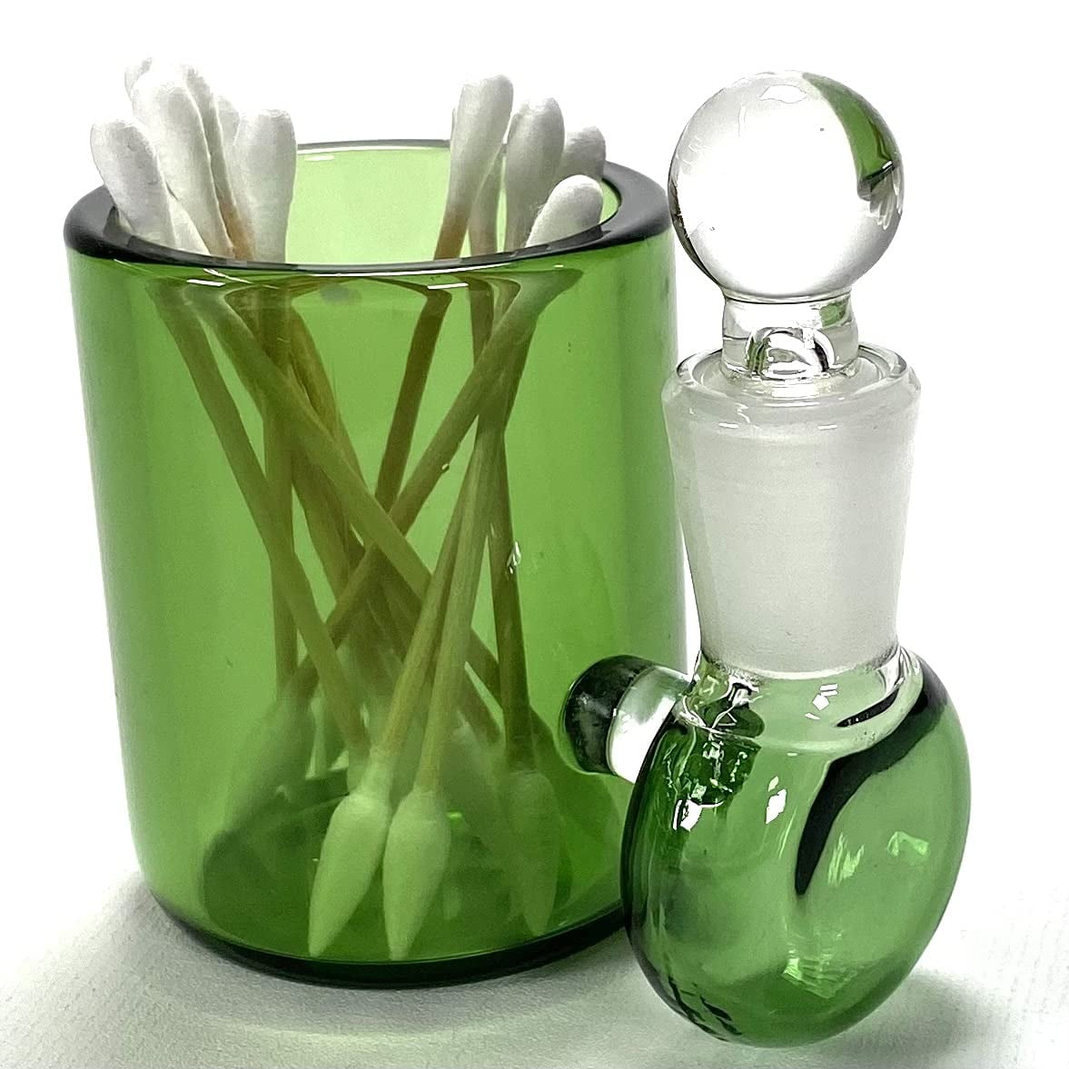 Green Large 3" Heady Hand Blown Glass Cotton Swab Q-Tip Holder/Alcohol ...