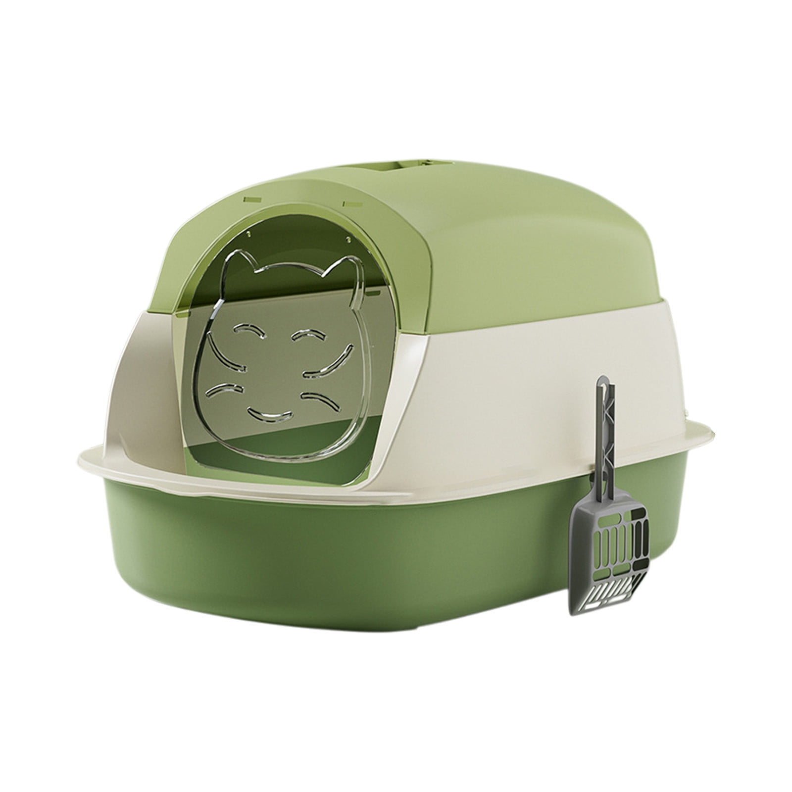 Green Large Enclosed Cat Litter Box With Lid And Scoop Anti Odor Splash ...