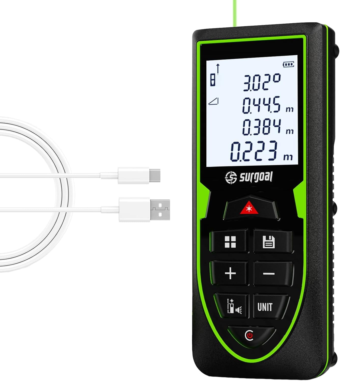 Green Laser Distance Meter 393.7ft – USB Rechargeable Digital Laser ...