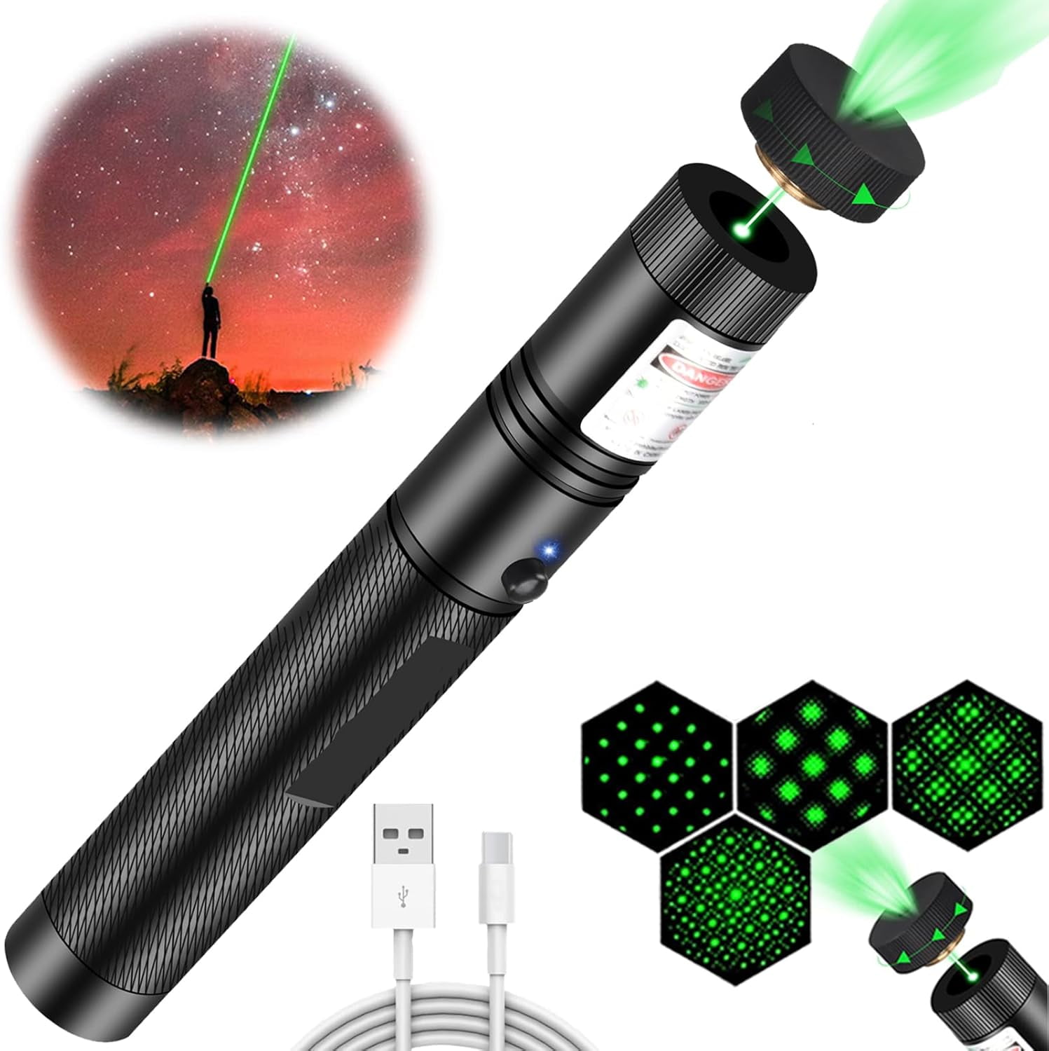 Green Laser Pointer, Green Laser Pointer High Power Rechargeable Strong ...