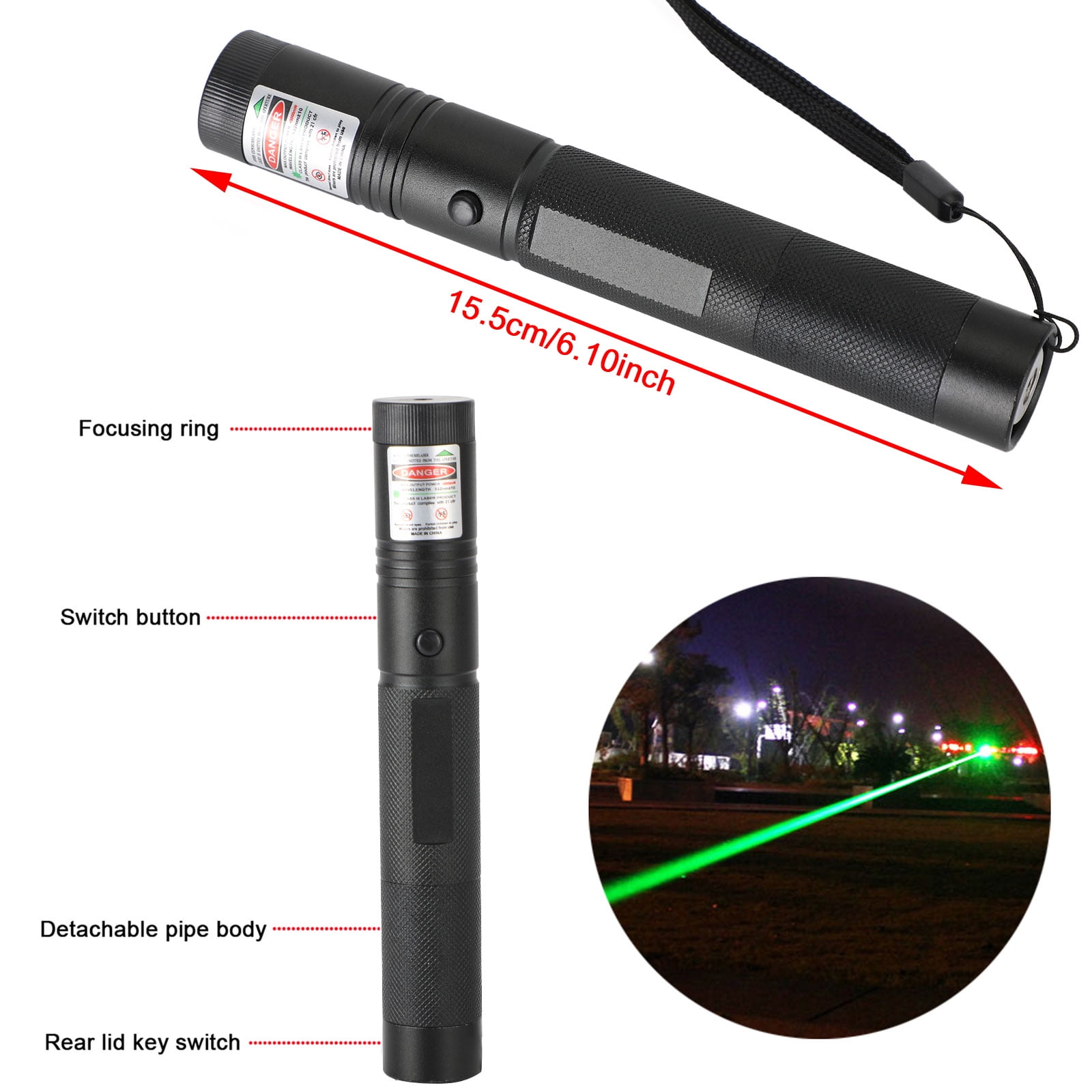 Green Laser Pointer Pen with 18650 Torch For Universal 900Miles Visible ...