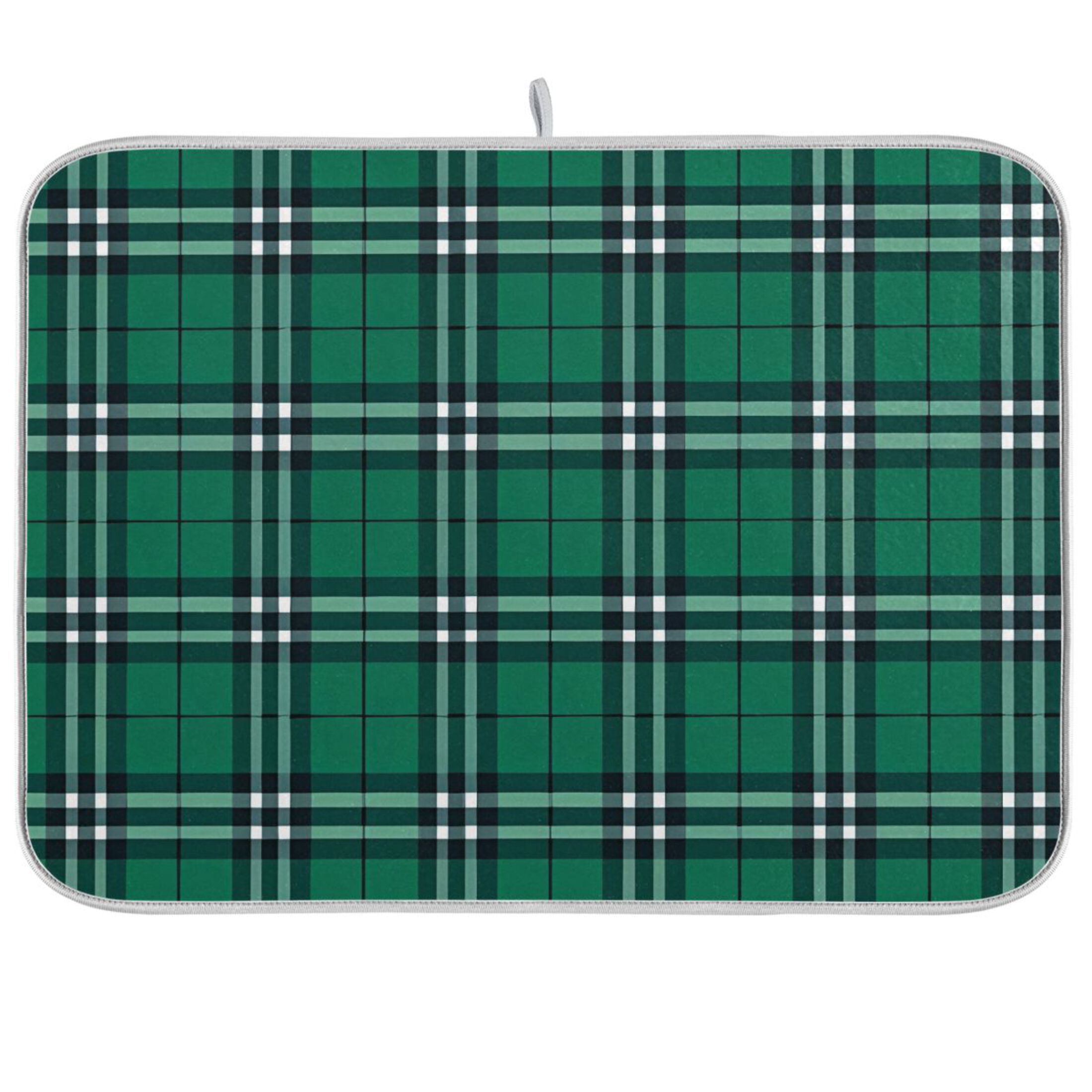 Green Lattice Grid Dish Drying Mat Microfiber Kitchen Pad Large Counter ...