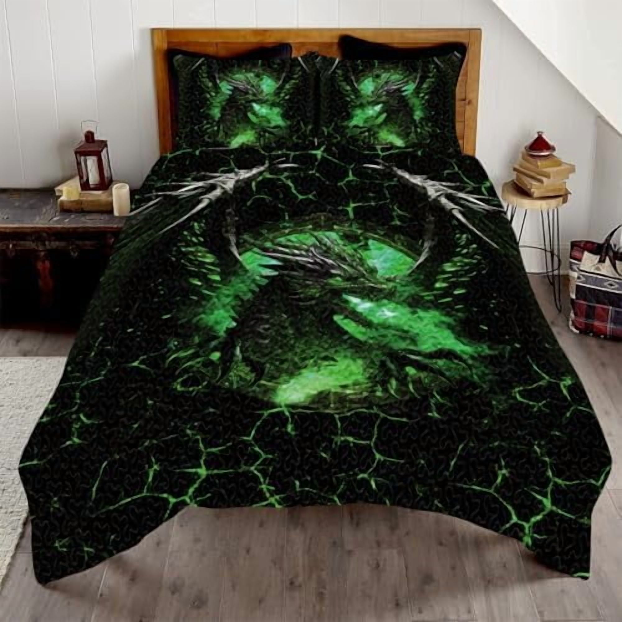 Green Lava Dragon Quilt Set, Dragon Bedding Throw Twin Full Queen King ...