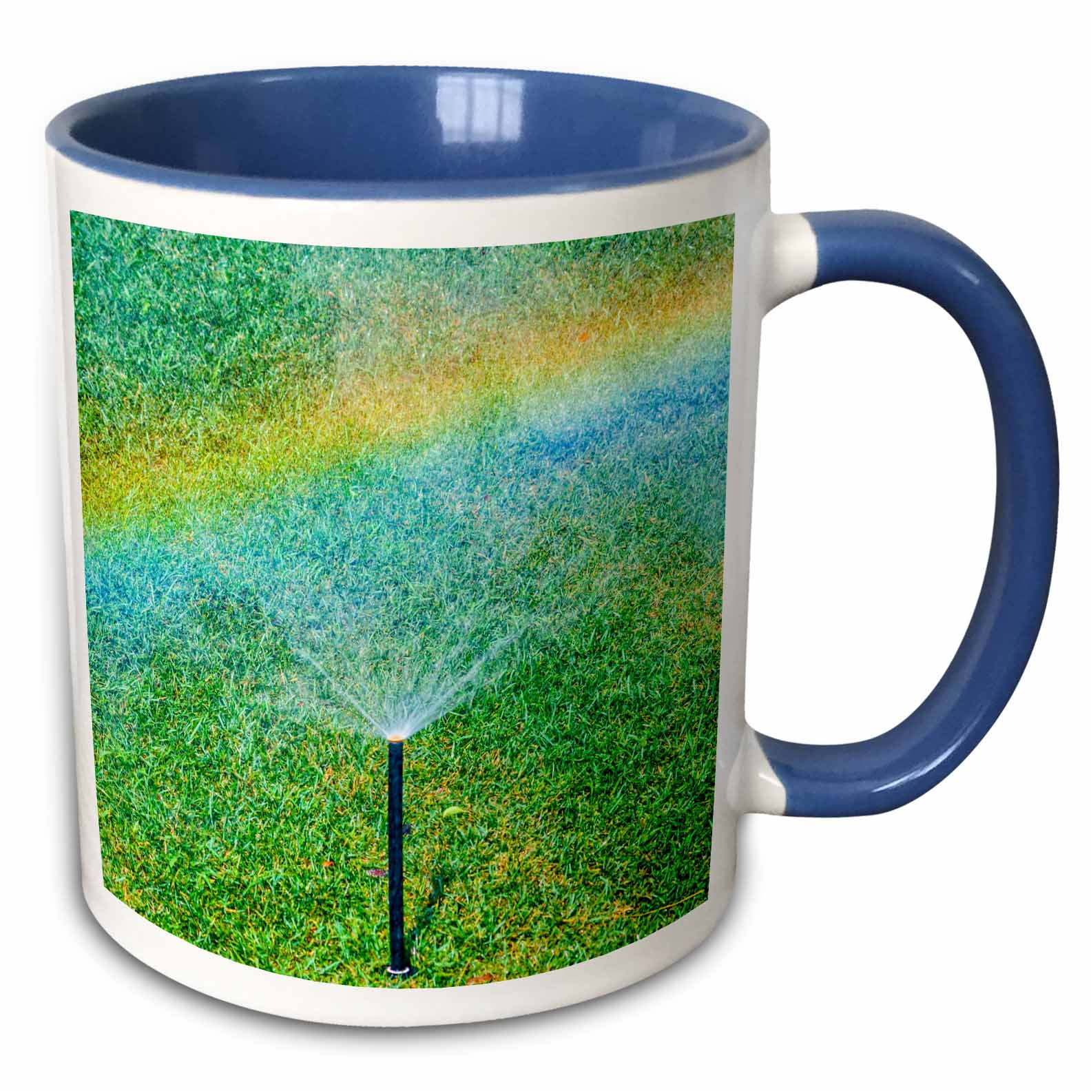 3drose, Green Lawn, Water Spray, Colorful Rainbow. Summer Joy, 11oz Two ...
