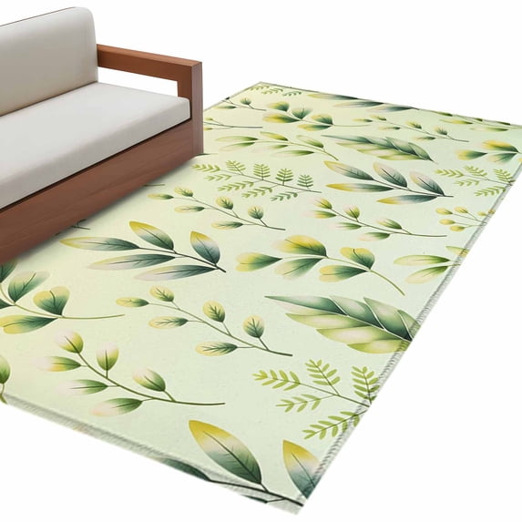Green Leaf 3'x5' Area Rugs Spring Plant Branch Botanical Abstract ...