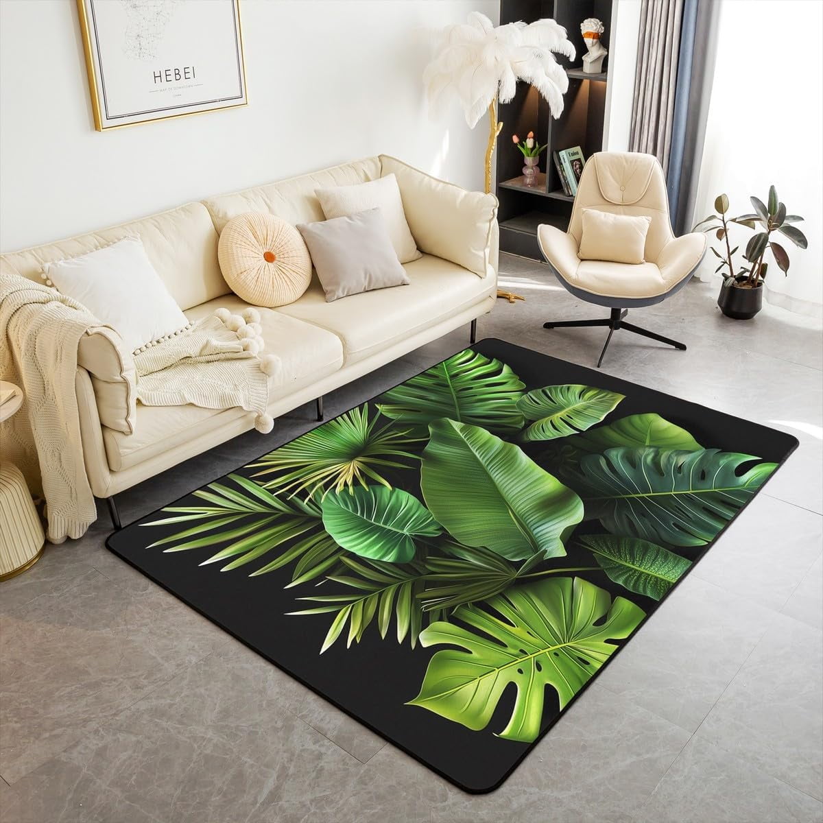 Green Leaf Area Rug 3D Banana Palm Leaves Floor Mats Rugs For Boys ...