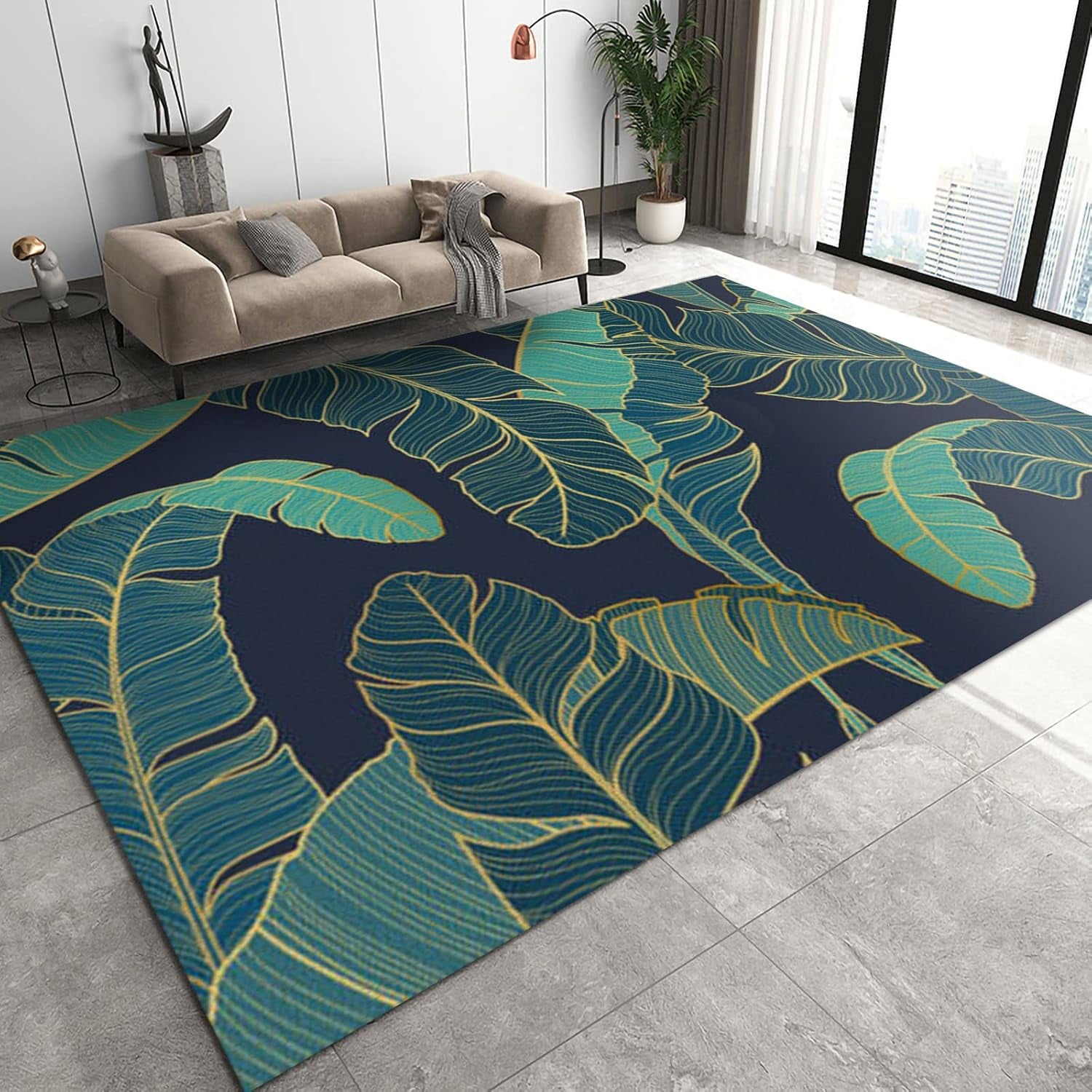Green Leaf Area Rugs, 3D Plant Carpet, Large Area Rug Easy Care Good ...