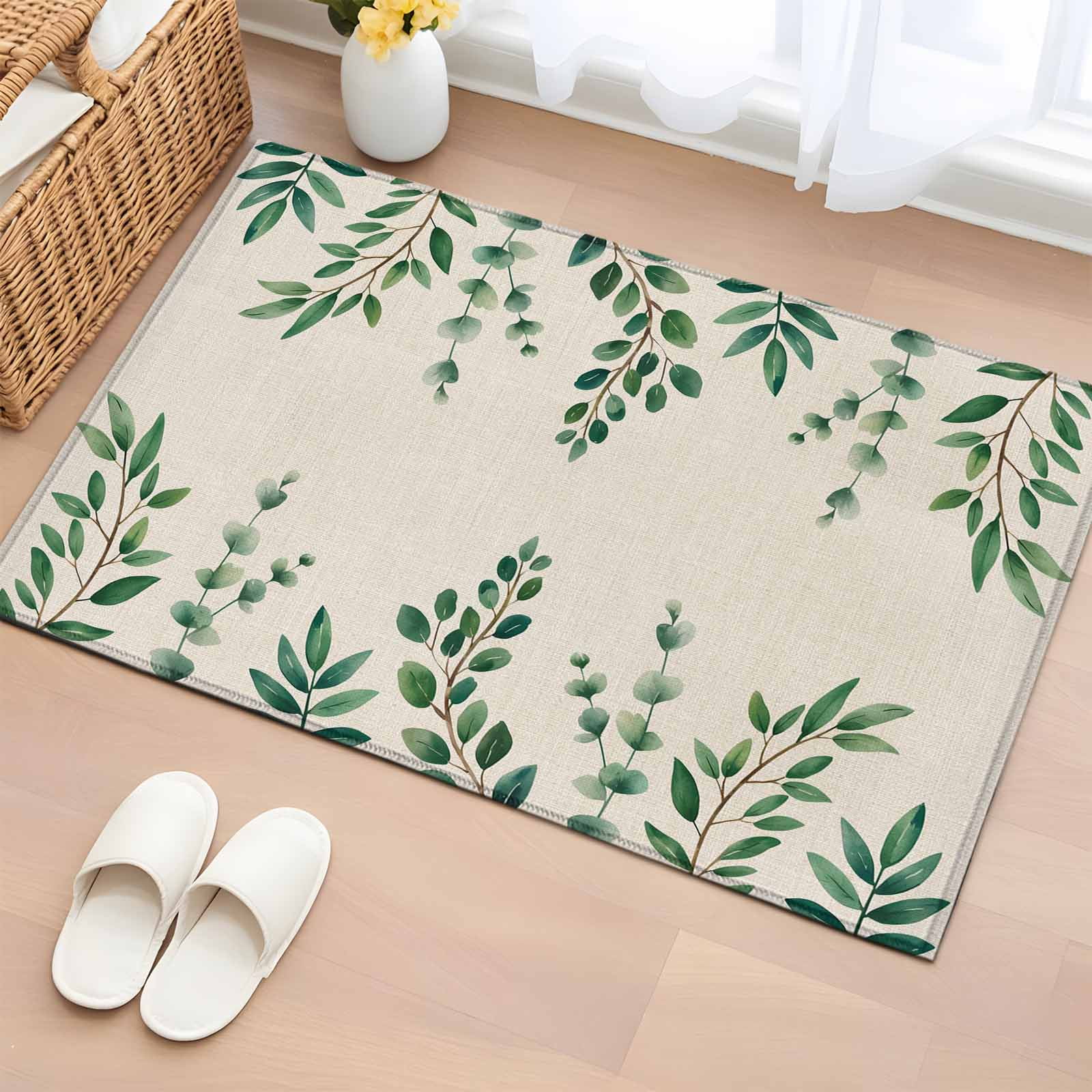 Green Leaf Bathroom Rug Washable 2x3 Entryway Rug Non Slip Sage ...