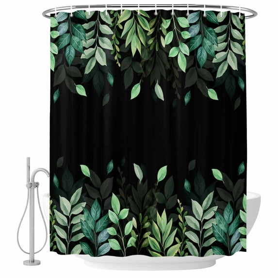 Green Leaf Bathroom Shower Curtains with Hooks, Pastoral Plant Summer ...