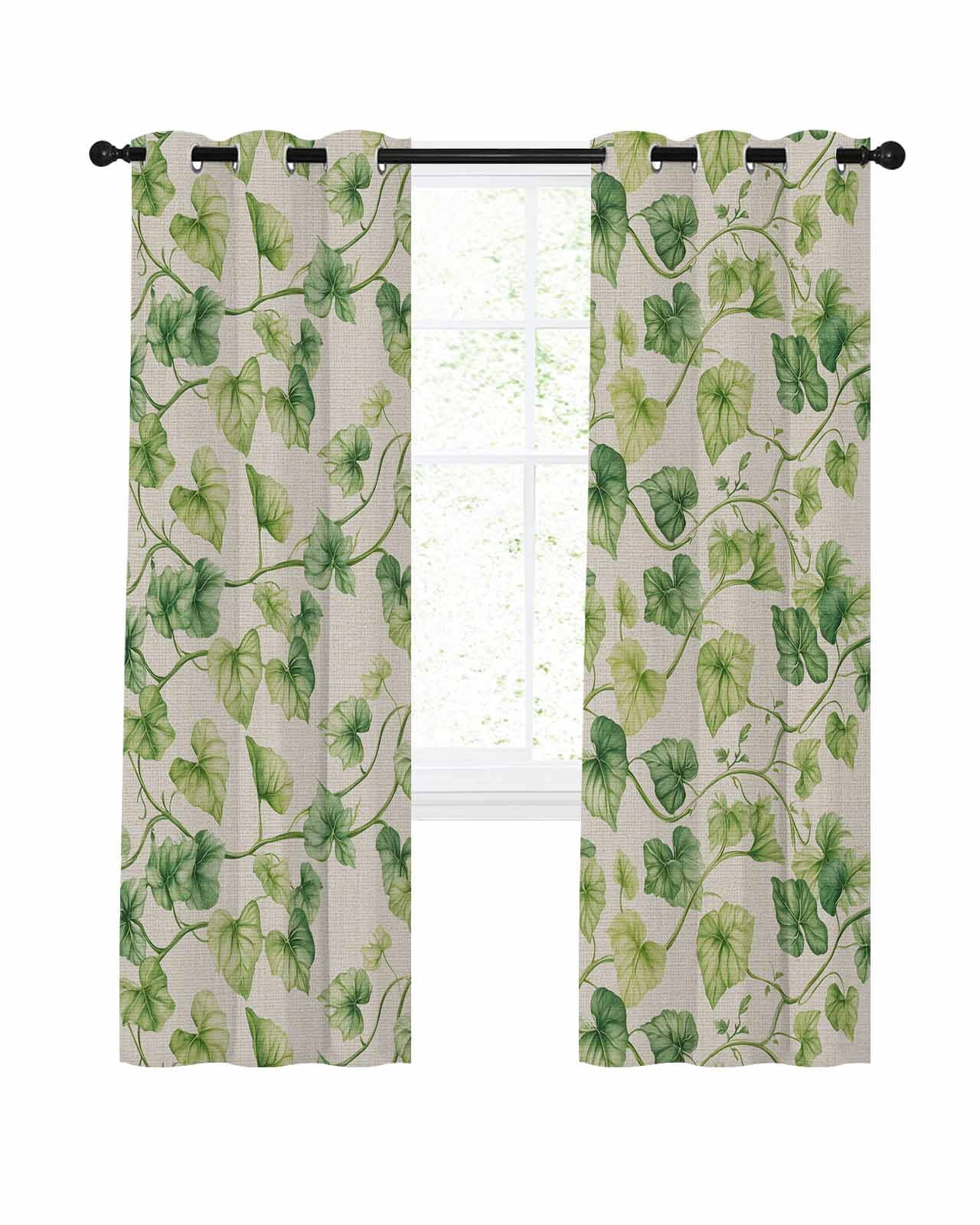 Green Leaf Blackout Curtains 63 Inch Length Spring Watercolor Country ...
